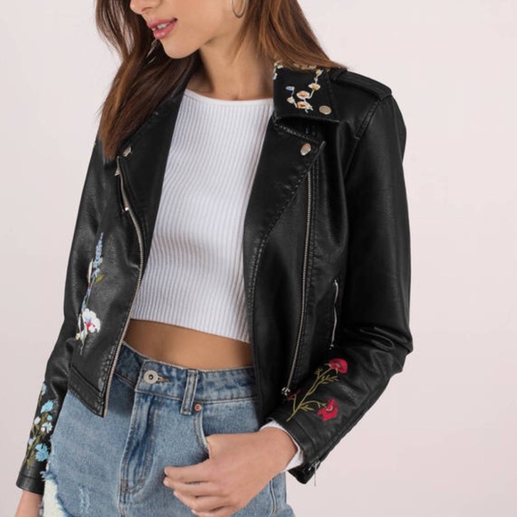 Tobi | Jackets & Coats | Rose Embroidered Leather Jacket | Poshmark
